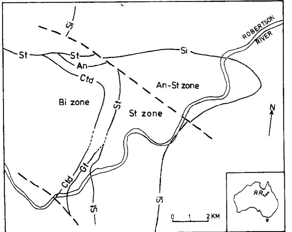 Isograd map of part of the robertson river formation. the