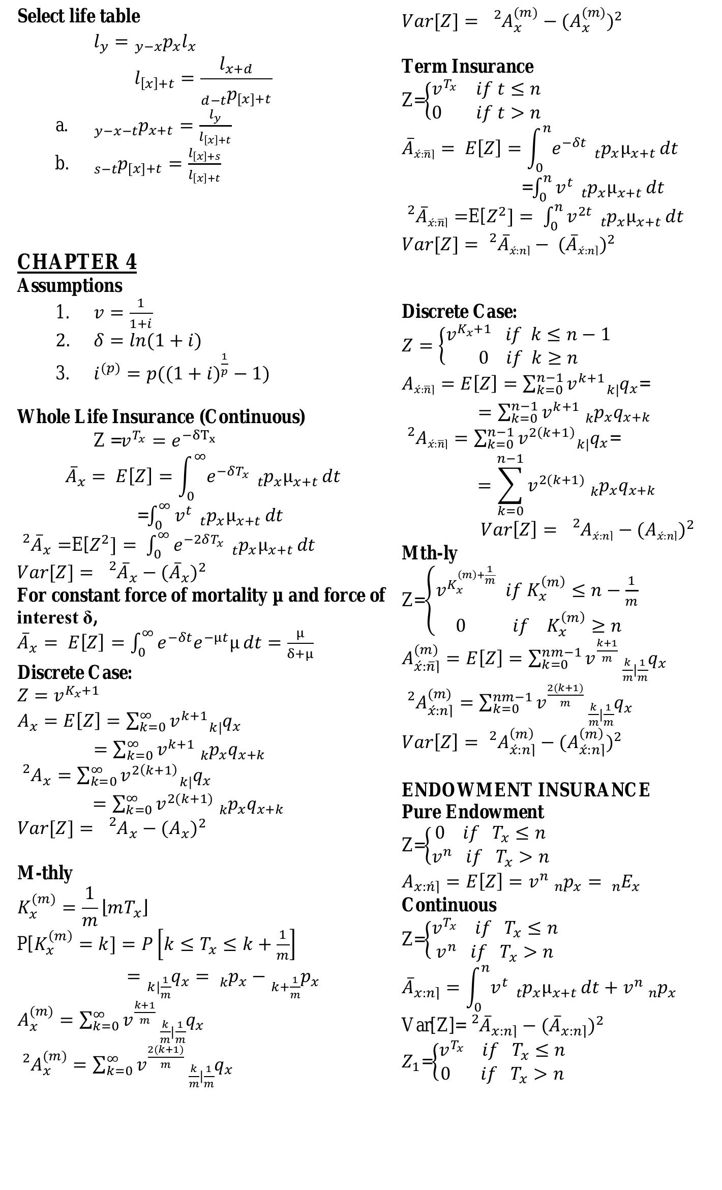 Figure 1 - List of Formulas for Actuarial Mathematics