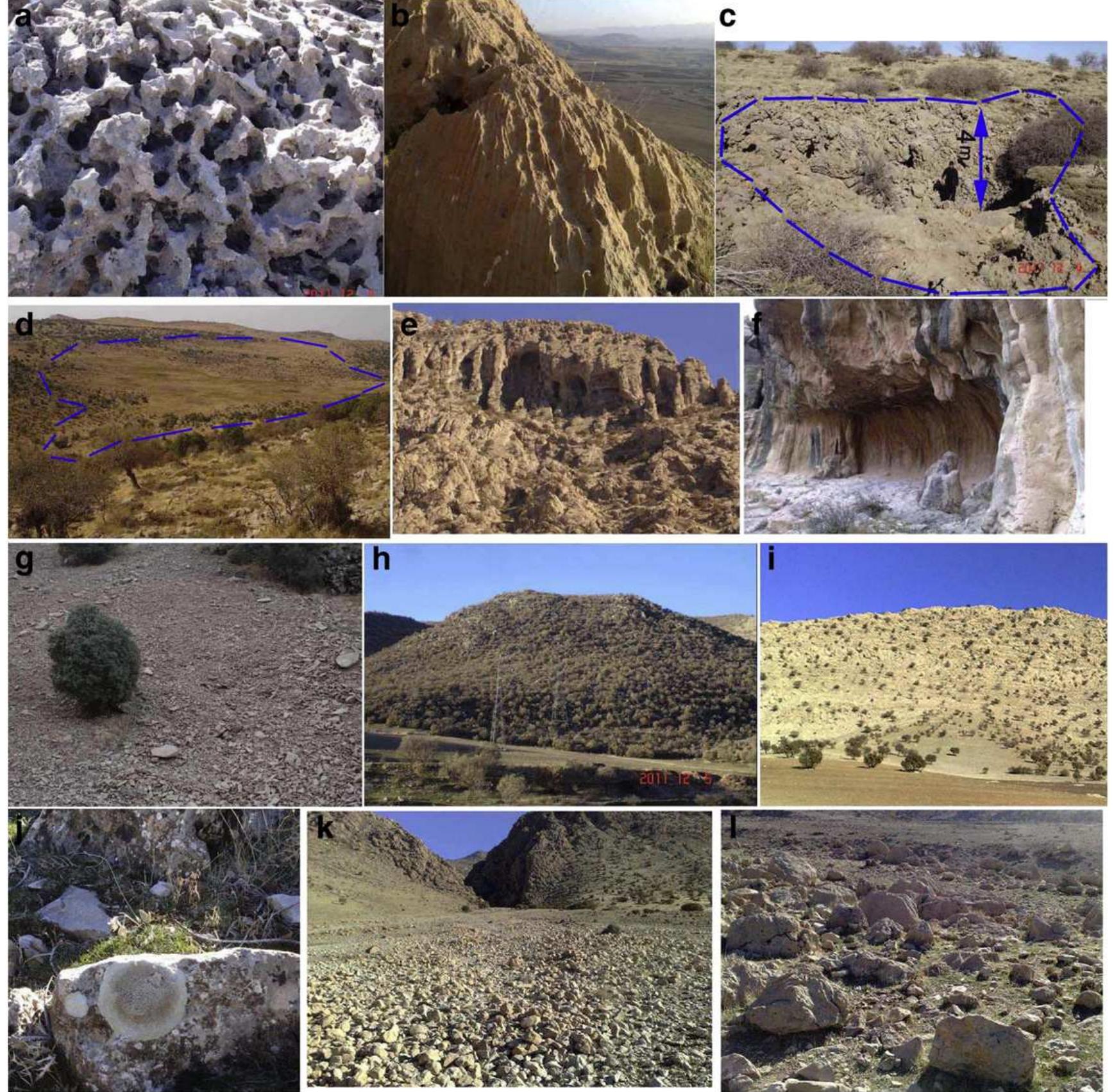 Photographs of main landforms and processes of study area: