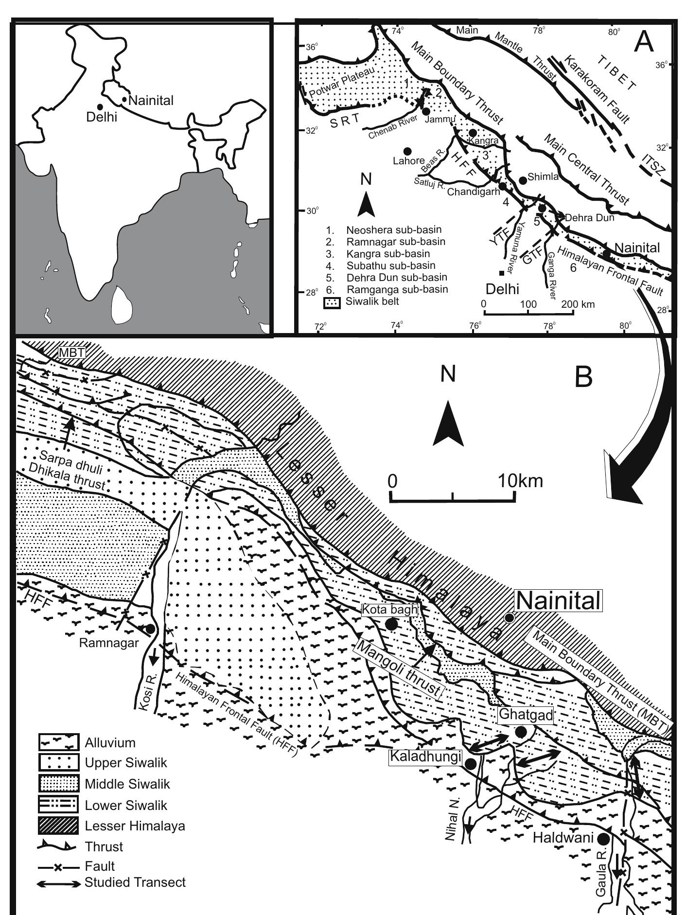 G.1. (a) geological map showing extent of siwalik hills