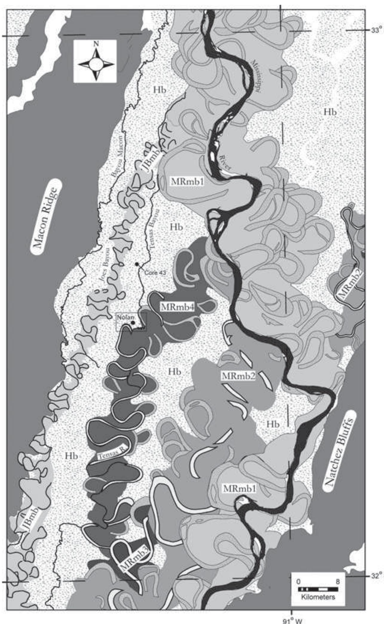 Tensas basin showing associated drainages, the location of
