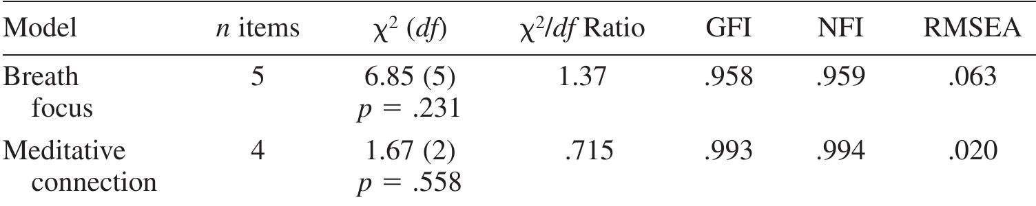 Goodness of fit indices for each measurement model by