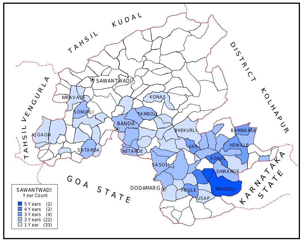 3: map of dodamarg-sawantwadi talukas showing number of y