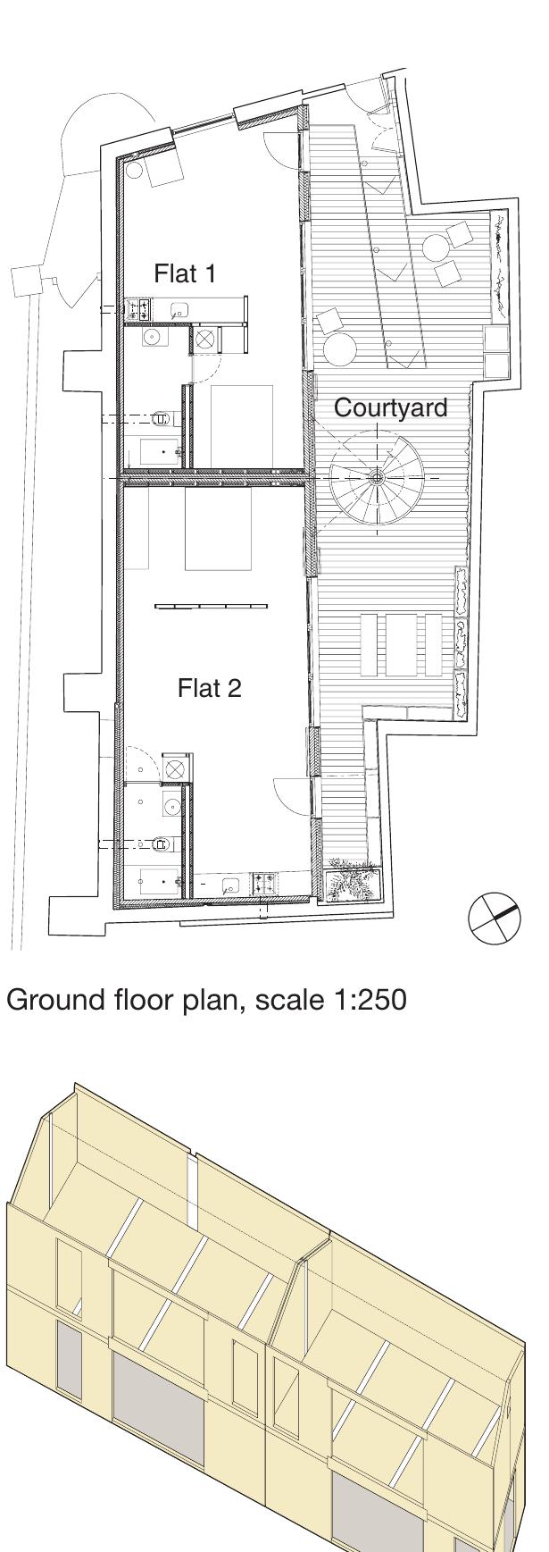 Axonometric showing timber wall and floor panels (roof not