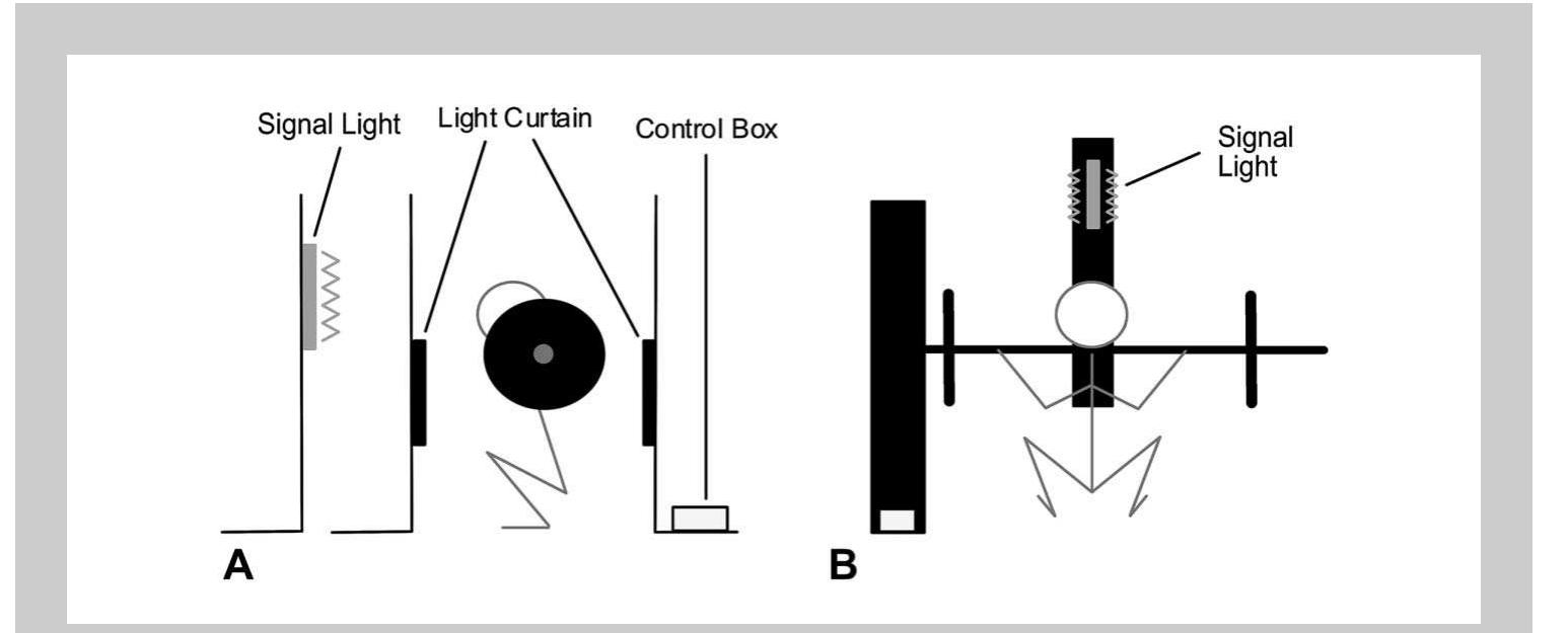 Light curtain setup. a) sagittal view. b) posterior view.