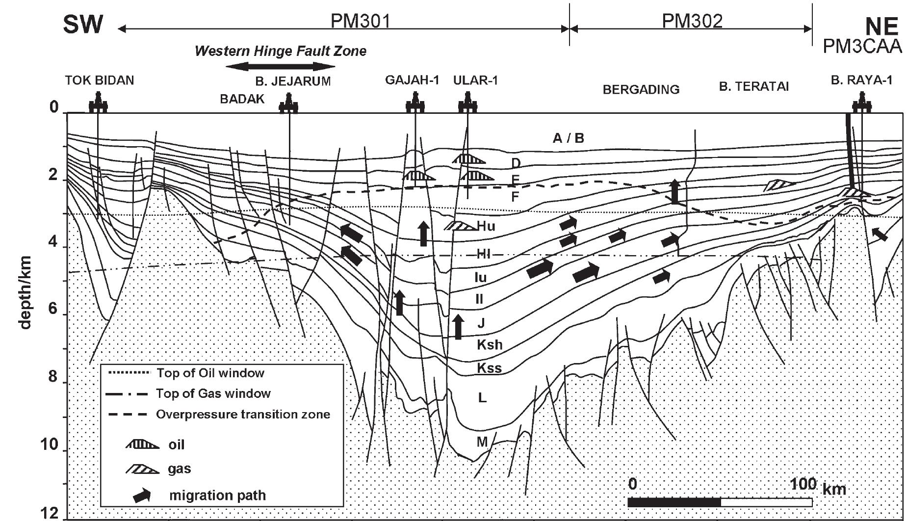 Schematic cross section of the northern malay basin,