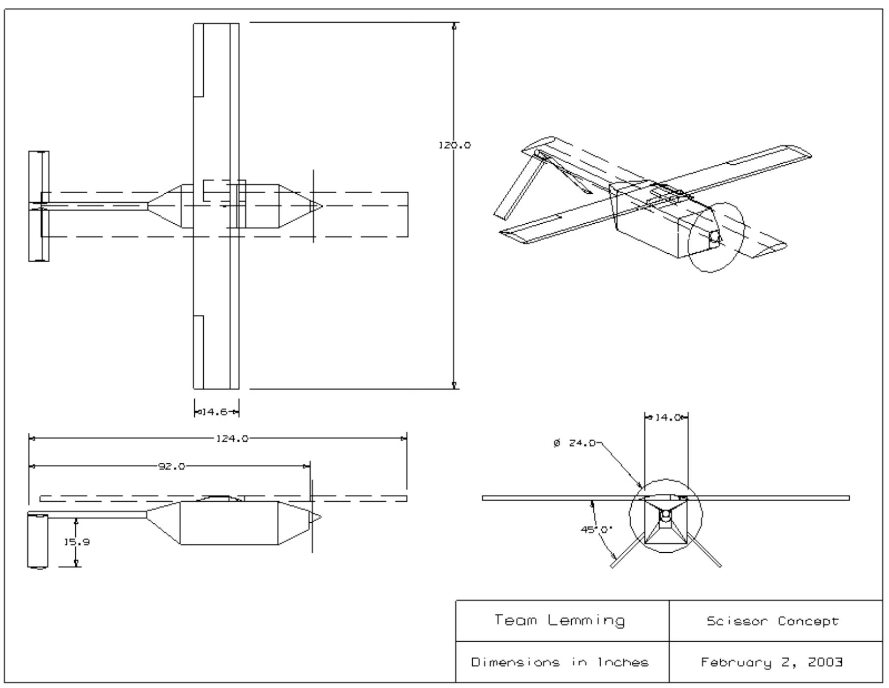 9: dimensioned drawing of swing wing design.