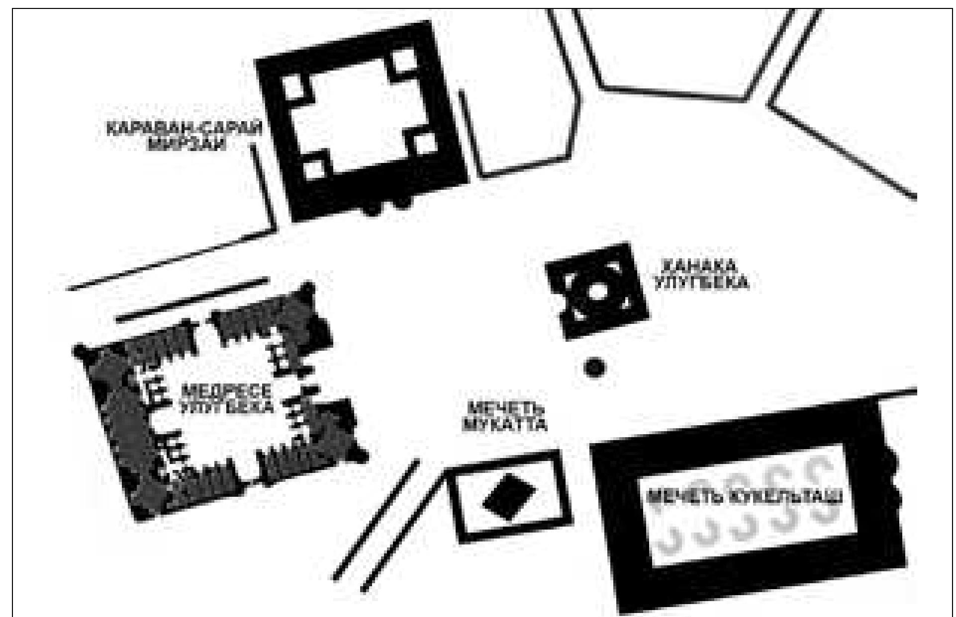Temurids’ registan. samarkand. 15" century. schematic plan.