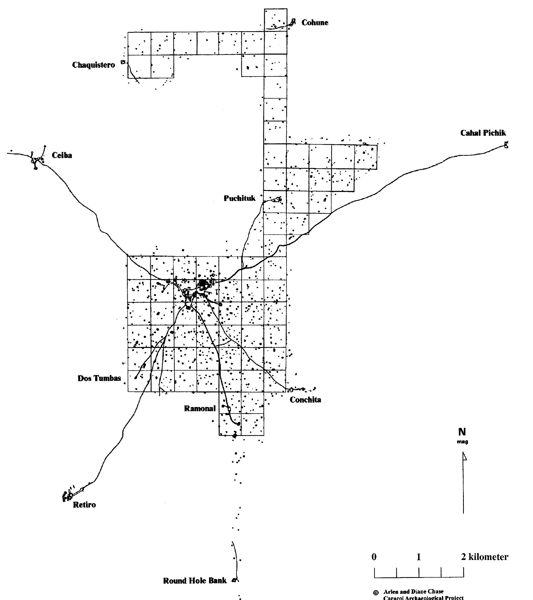 Site map of caracol, belize, at the end of the 2000 field