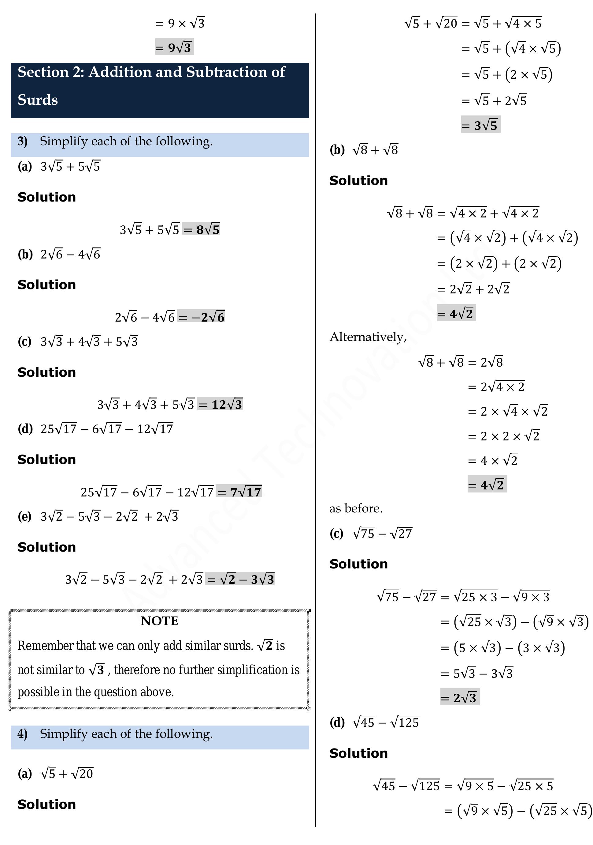 Figure 5 - Surds Explained with Worked Examples