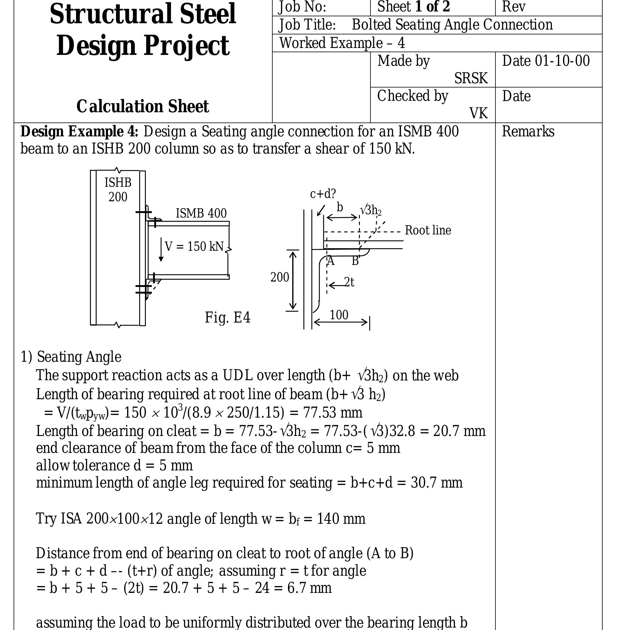 Figure 4 - Structural Steel Design Project Calculation Sheet