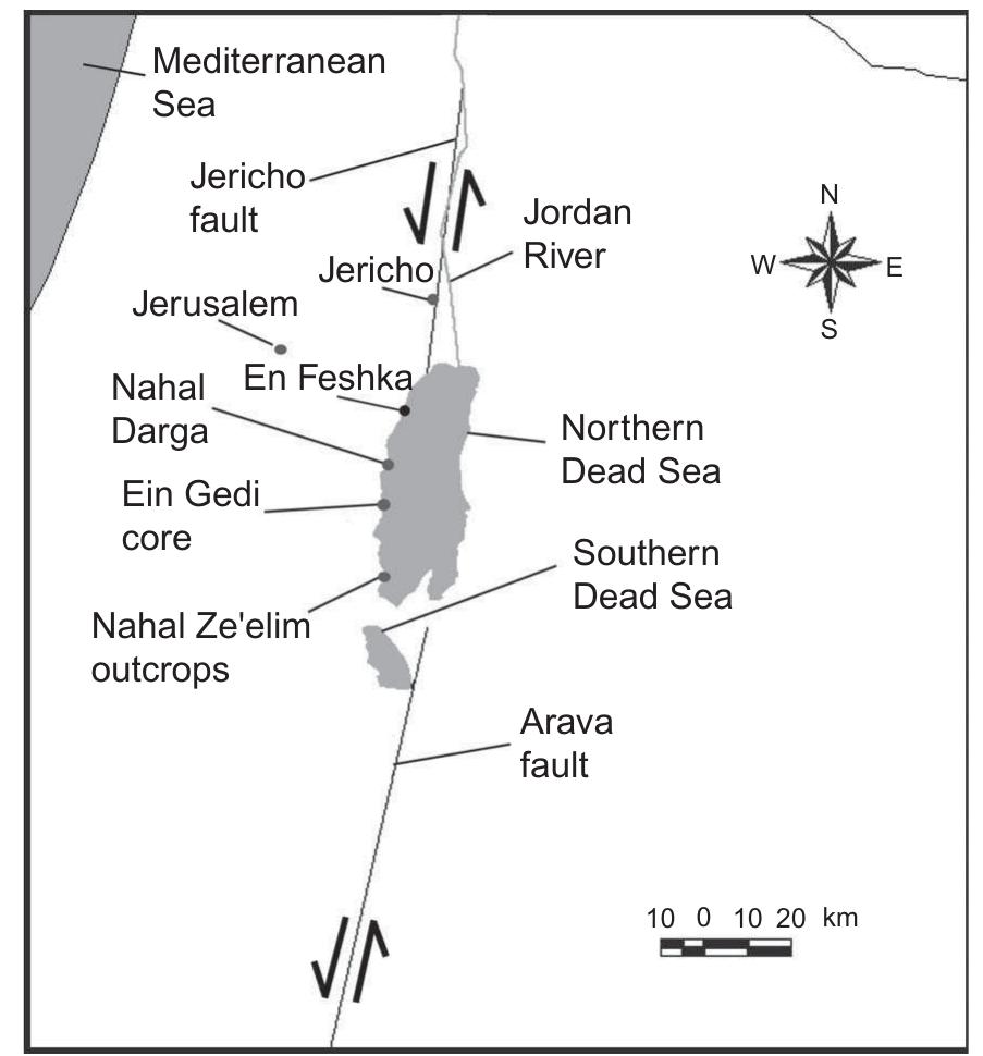 Map of the dead sea and surrounding area showing the core