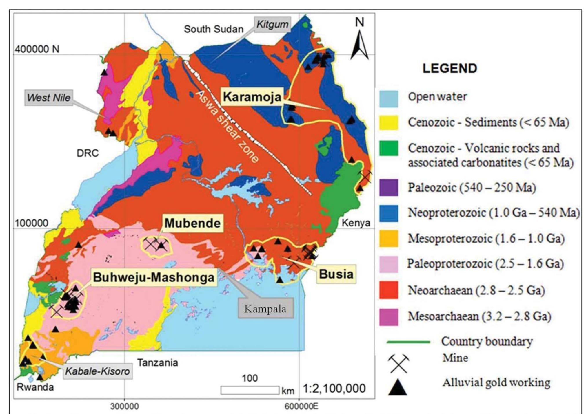 Geological map of uganda showing the proposed locations of