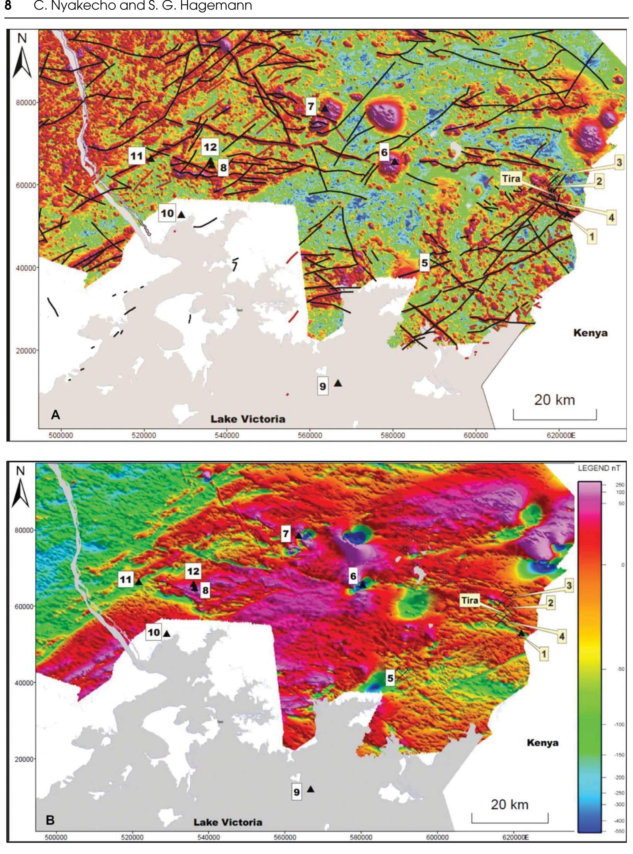 (a, b) geophysical maps of busia gold district. airborne