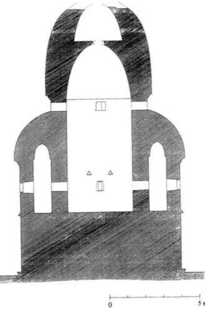 Gumbat: vihara, n-s section (drawing by p. gui, 1964). after