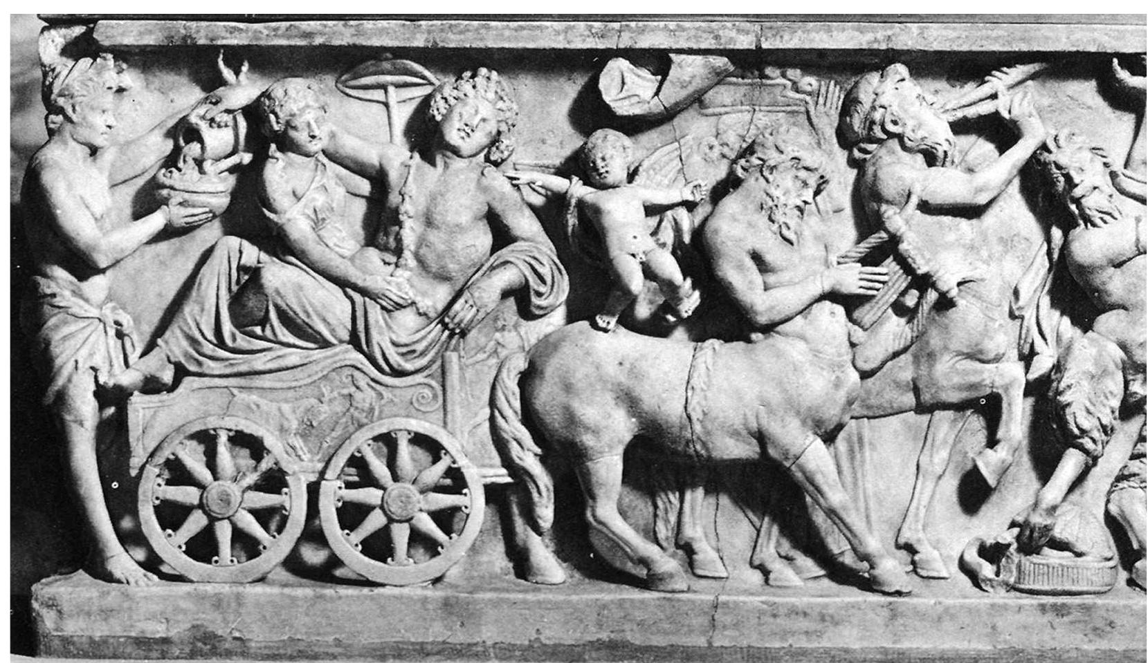 Procession of bacchus and ariadne, sarcophagus, front panel,
