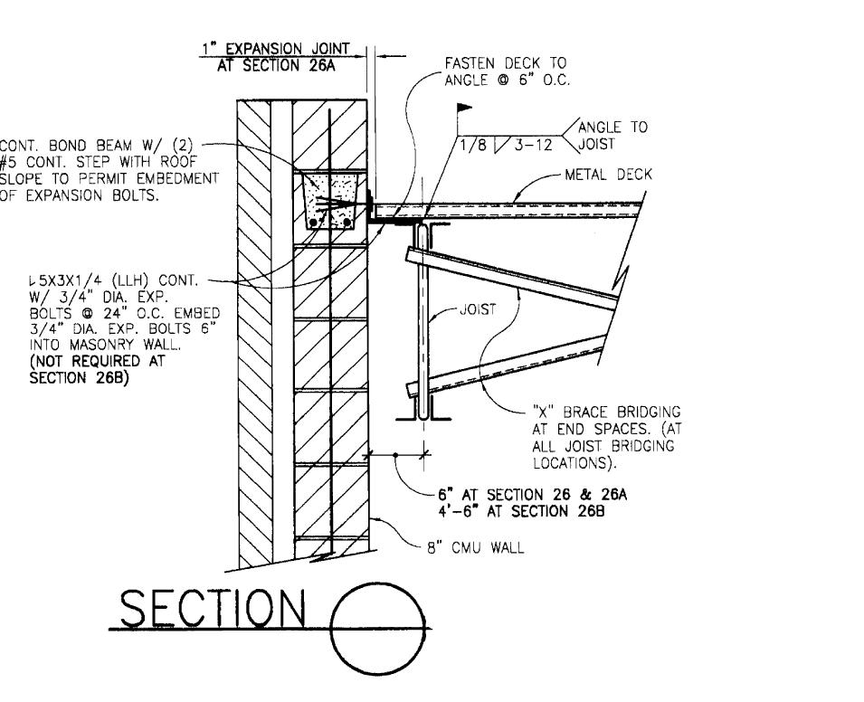 Detail showing a bond beam in a concrete masonry unit wall.