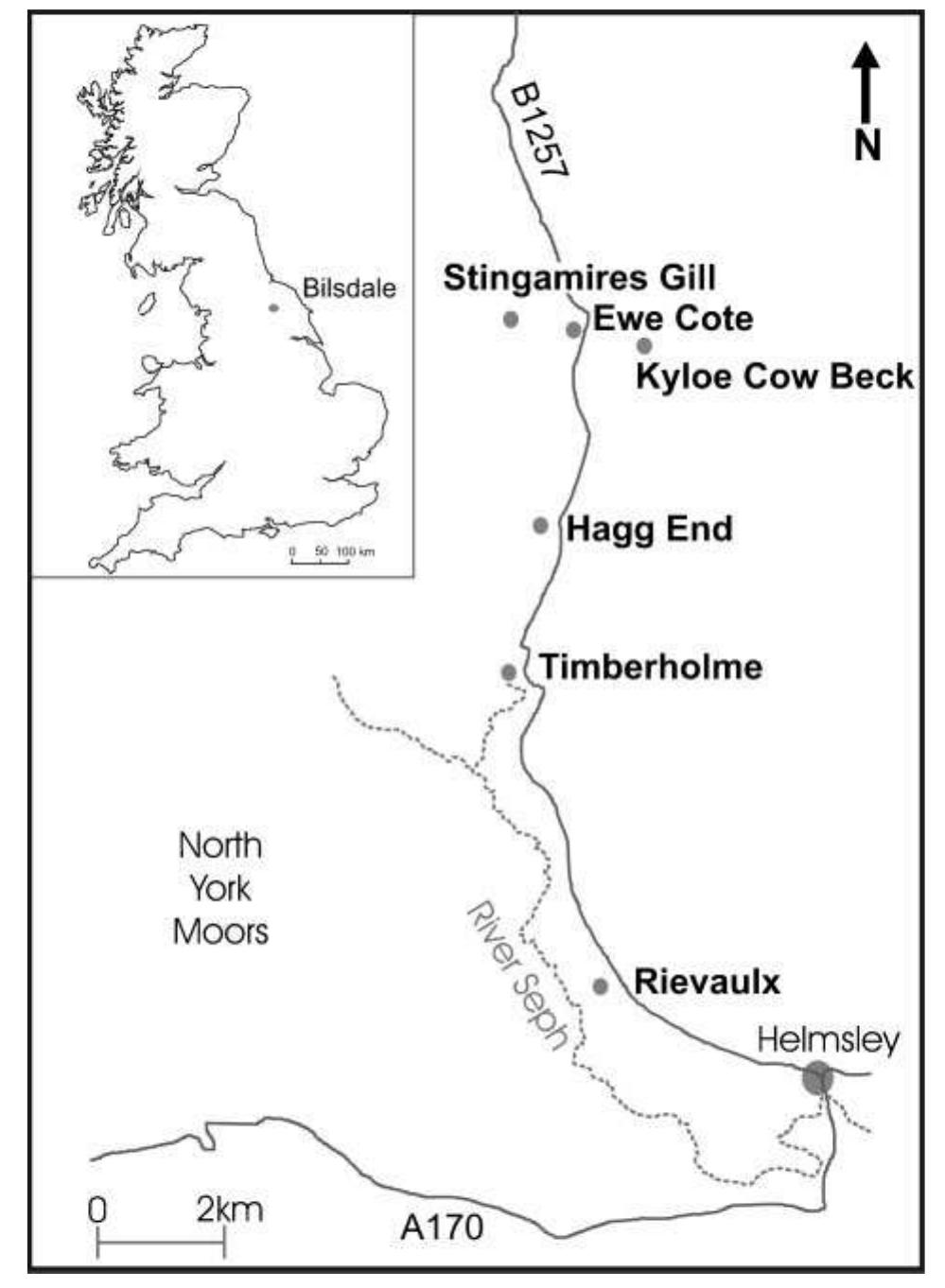 Ure 1 map showing the location of bilsdale and rievaulx in
