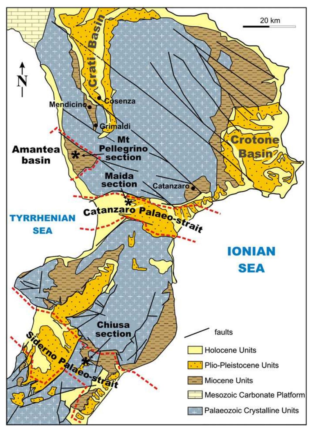 Simplified geological map of calabria showing the three main