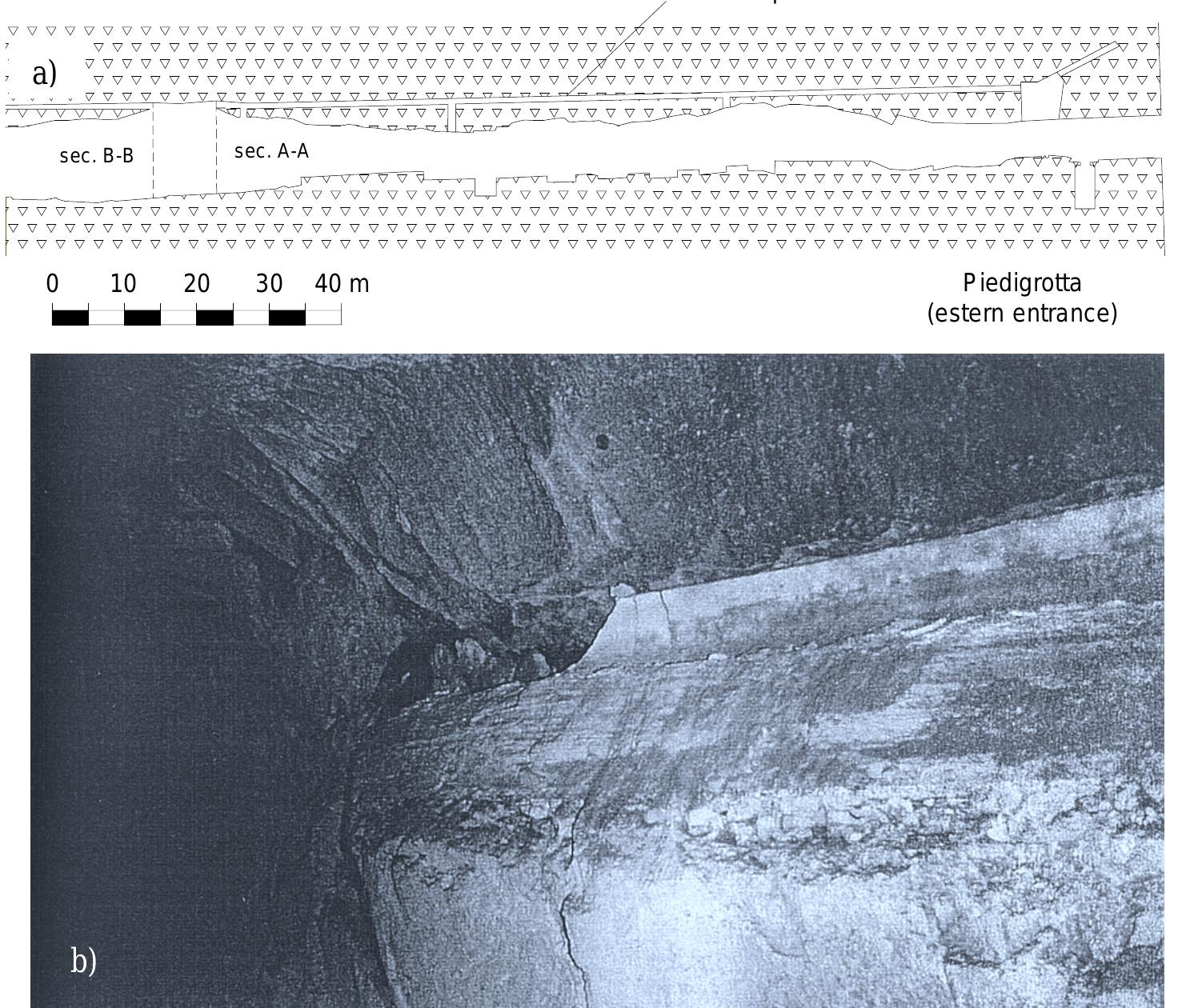 : a) plan of the shaft of the ancient roman aqueduct