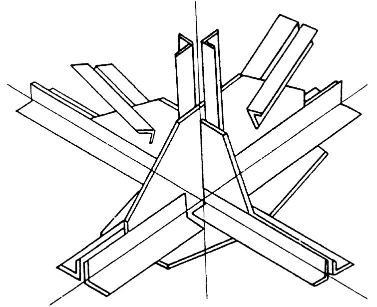 28 connecting joint with cruciform gusset plate.