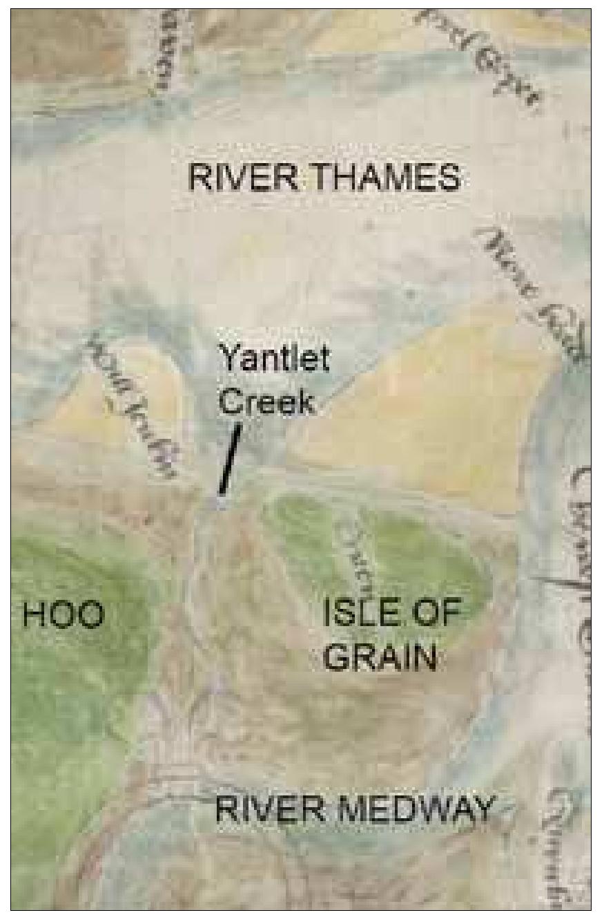 !4. detail from chart of thames estuary, 1540. british