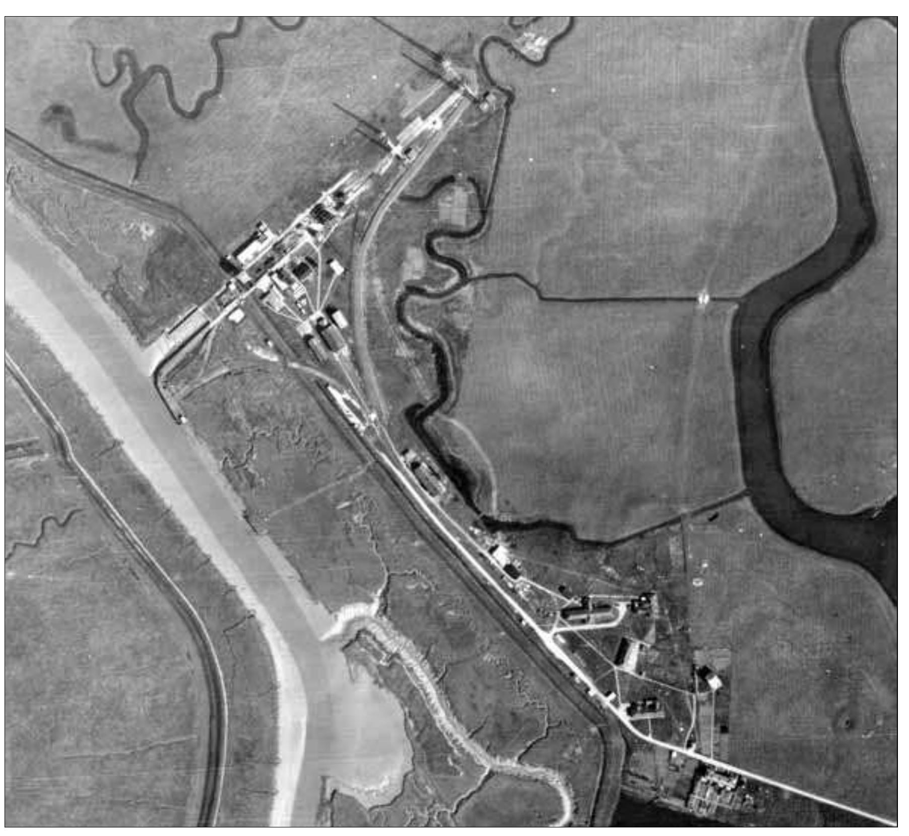 Aerial photograph of grain island firing point, 1946. raf