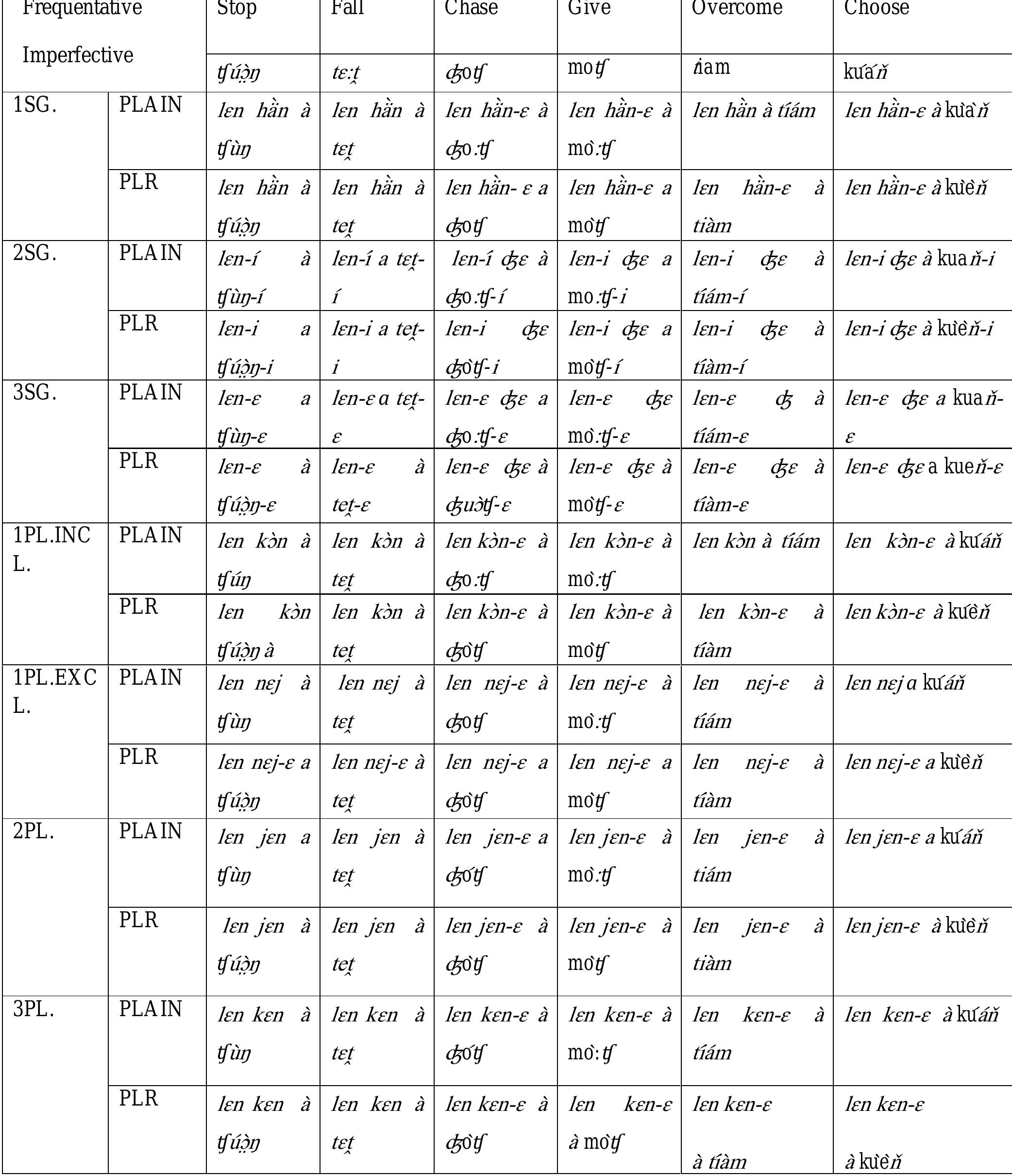 Table 15 - NUER VERB MORPHOLOGY