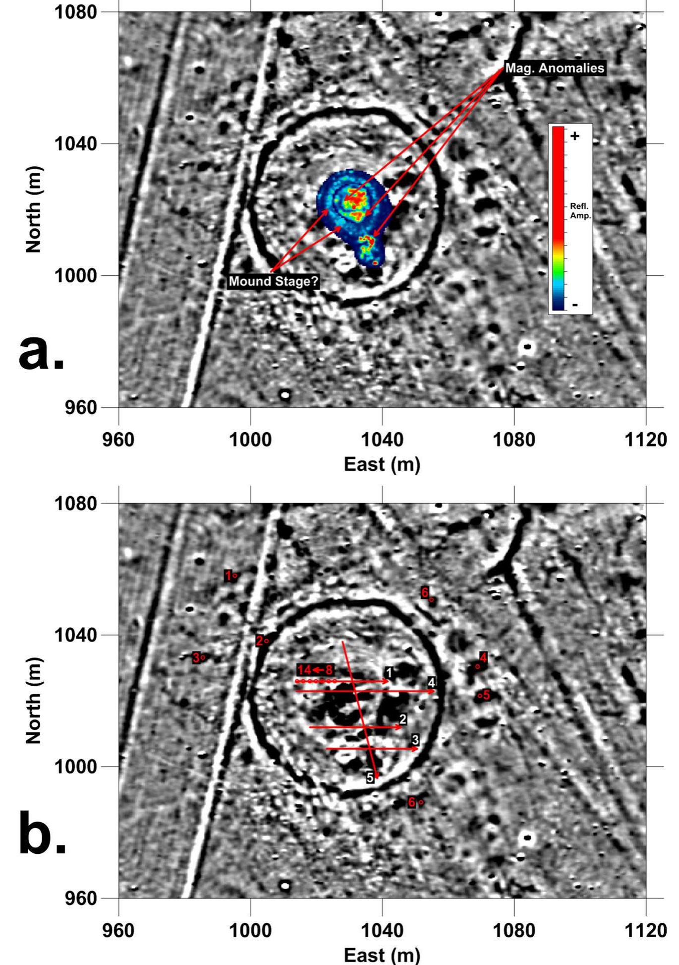 (a) gpr amplitude slice-maps from 60 cm below the central
