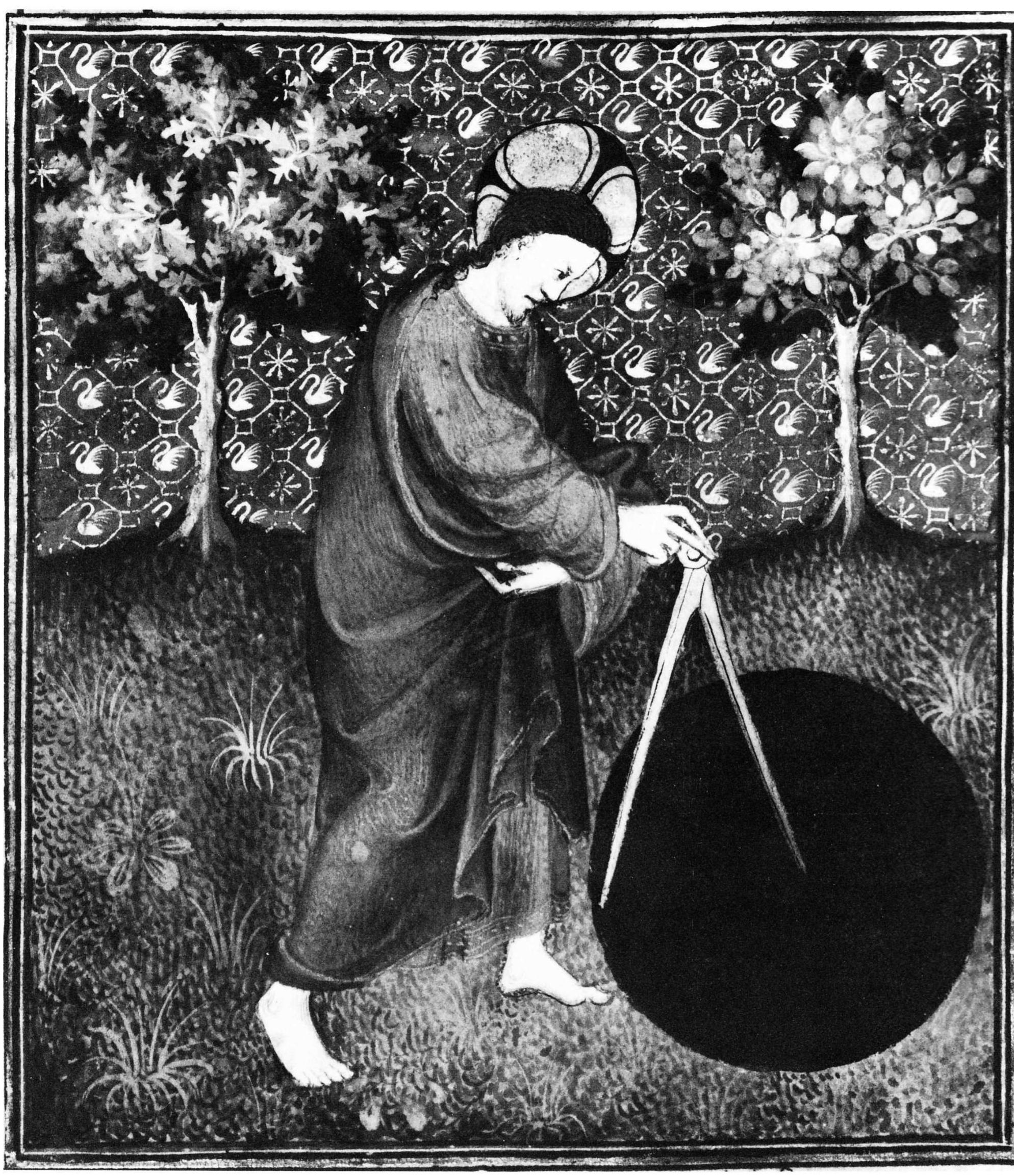 God the father with sphere and compass, early 15th c. from