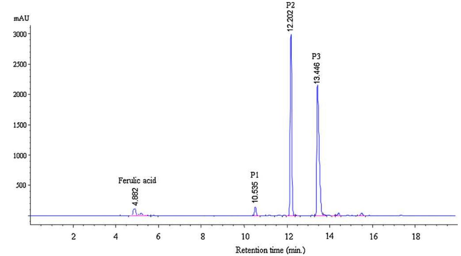 Hplc chromatogram of products formed during