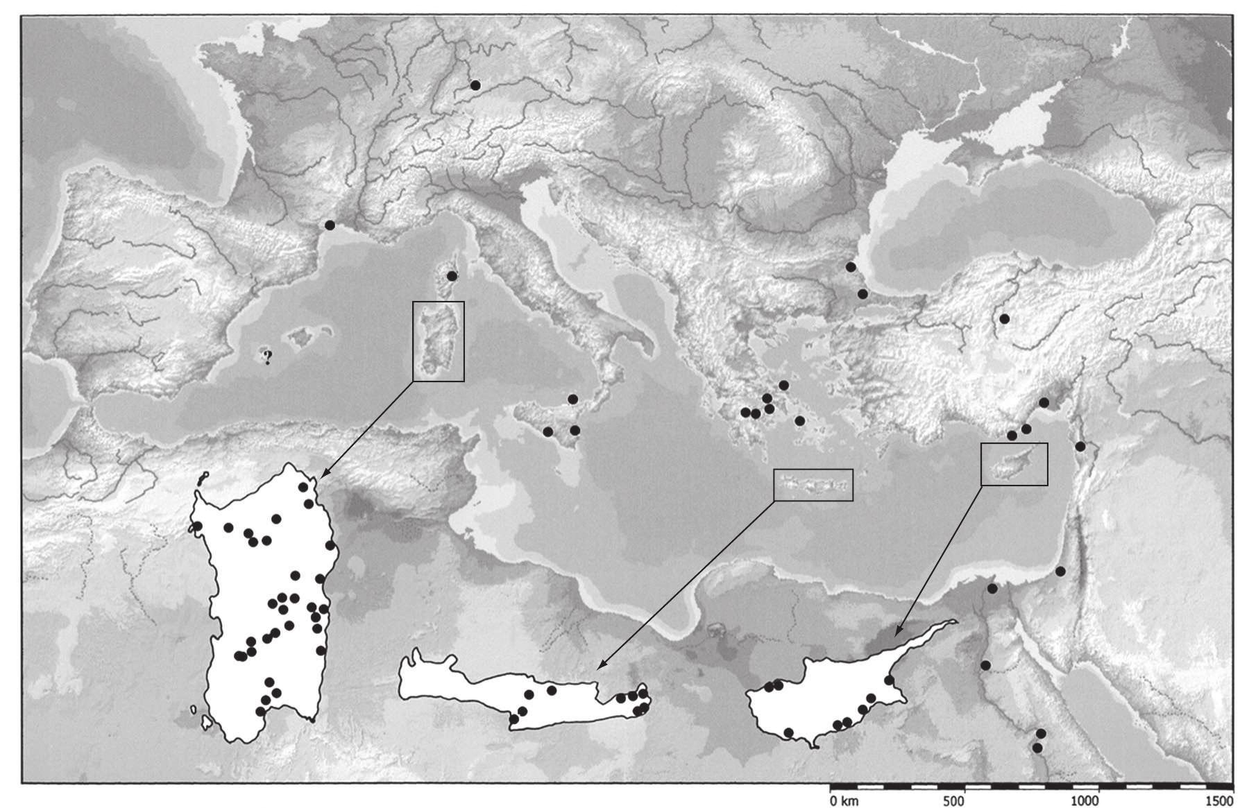 Distribution map of ox-hide ingots, indicating relations