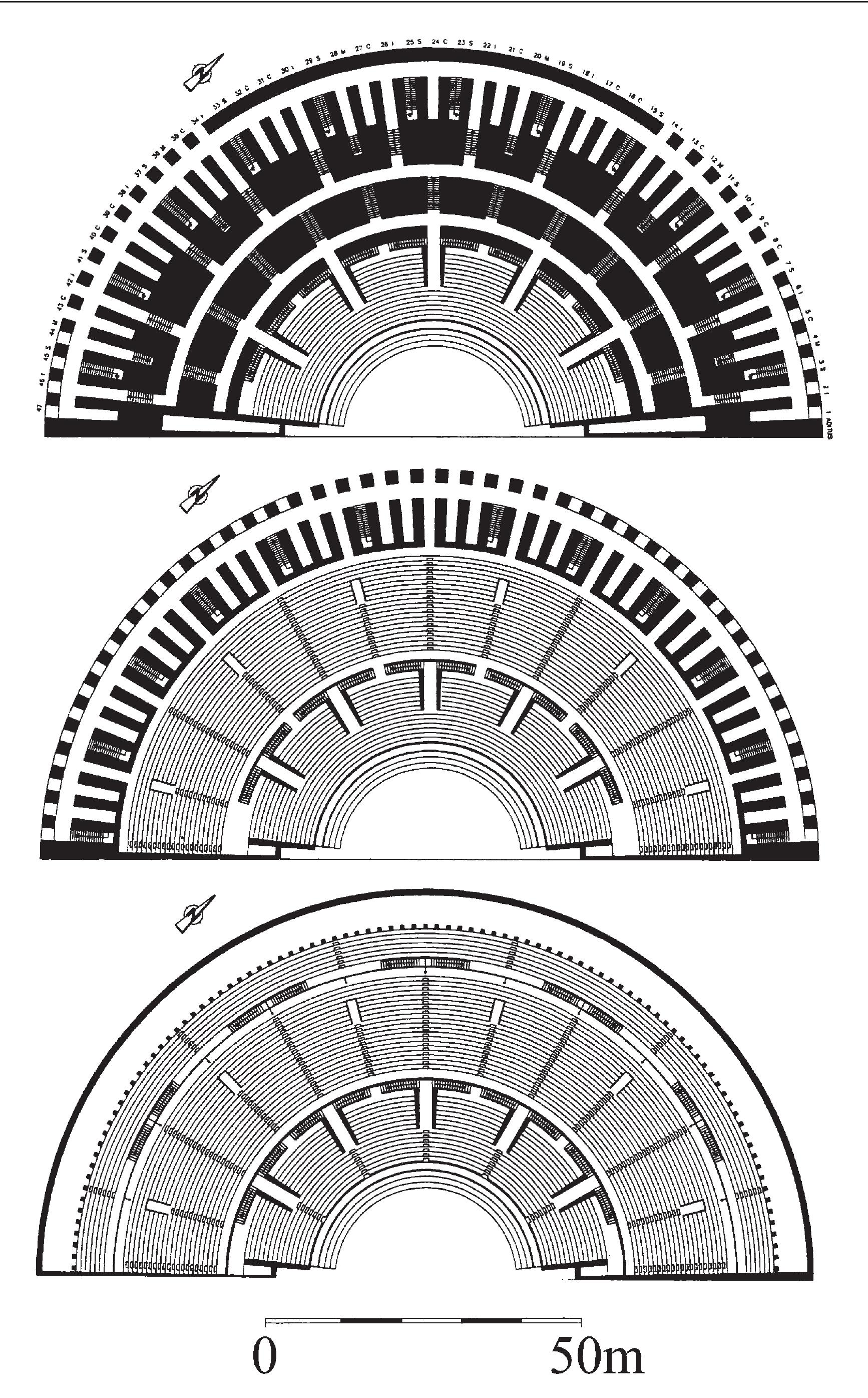 3. plan of the different levels of the roman theatre of