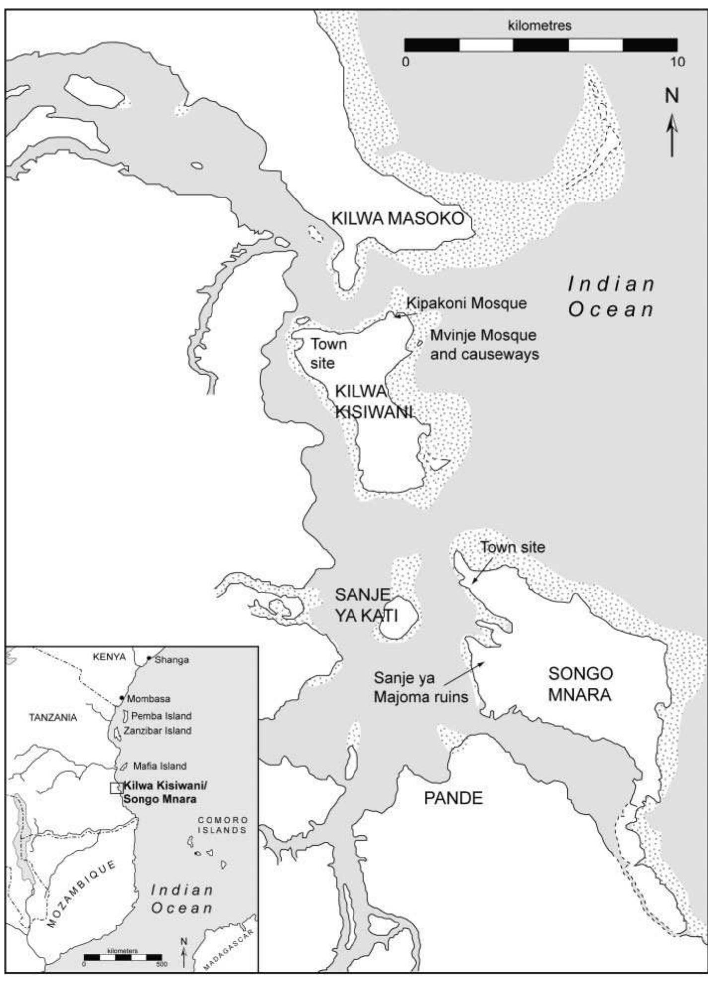 Map of the east african coast showing the location of the