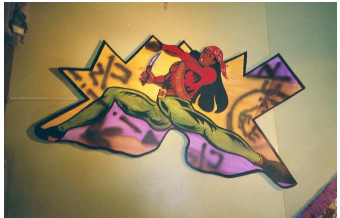 Citlali exploding out of a distorted map of texas. by