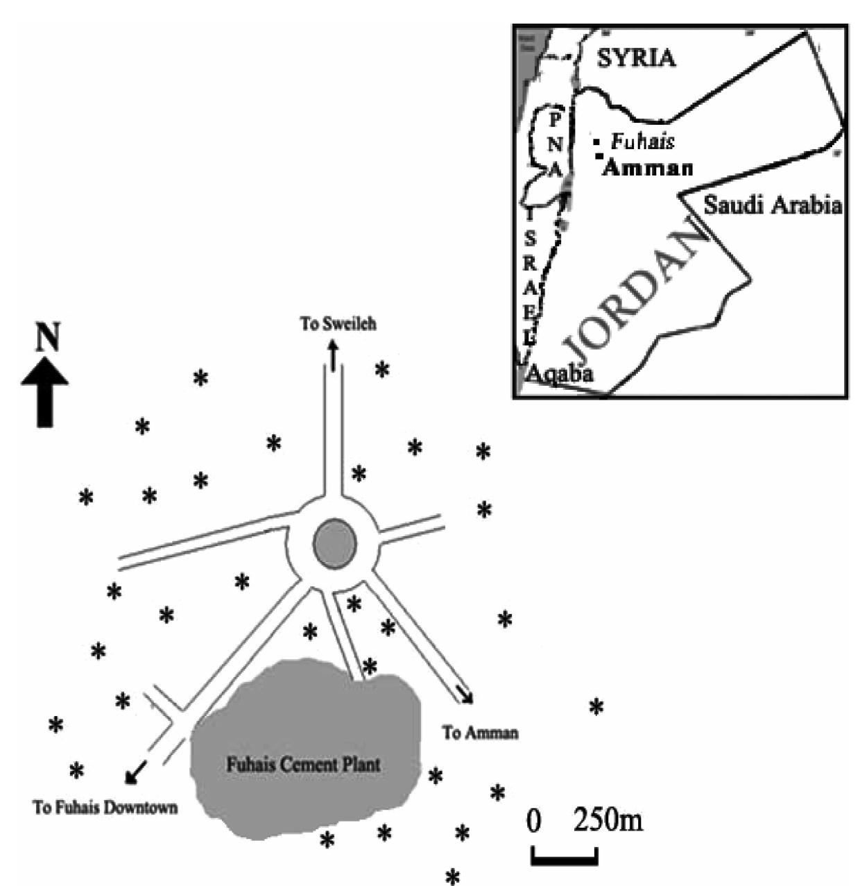 Map of jordan showing cities of fuhais and amman and map of