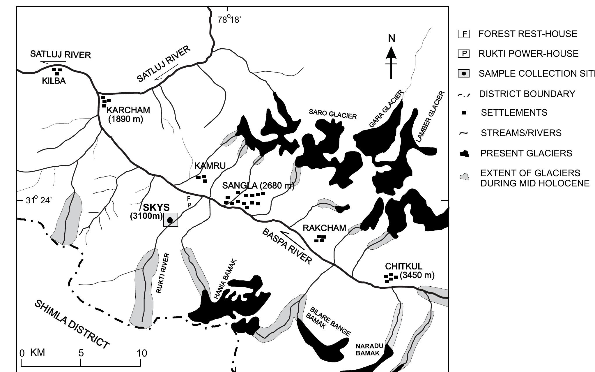 Sketch map of baspa valley showing the location of sampling