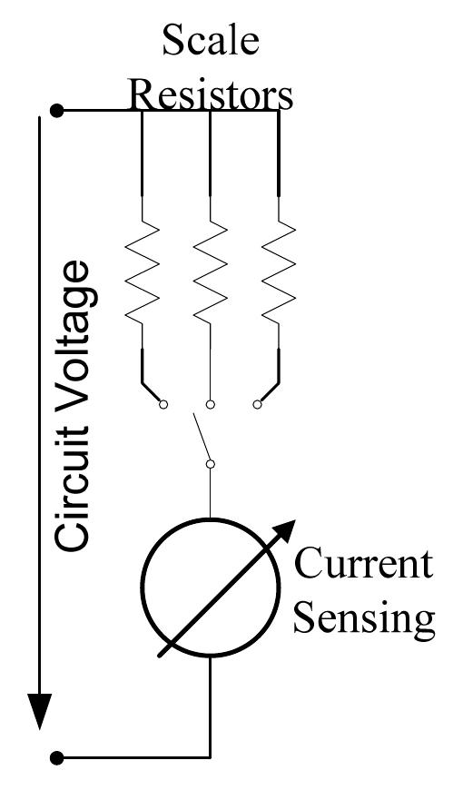 D. a voltmeter employing a current sensor and series
