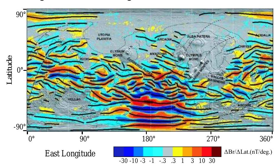 Data: the abr map shows martian crustal mag- netic anomalies