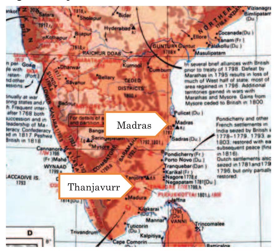 Map of south india the maratha rule of thanjavur started in