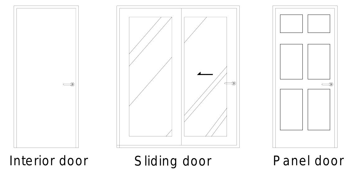 Examples of door symbols in plan view