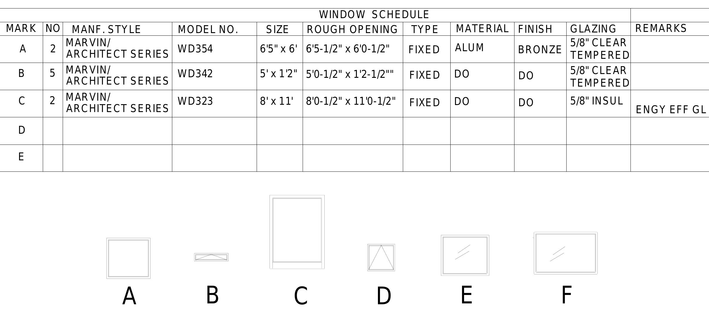 A typical window schedule for a commercial project including