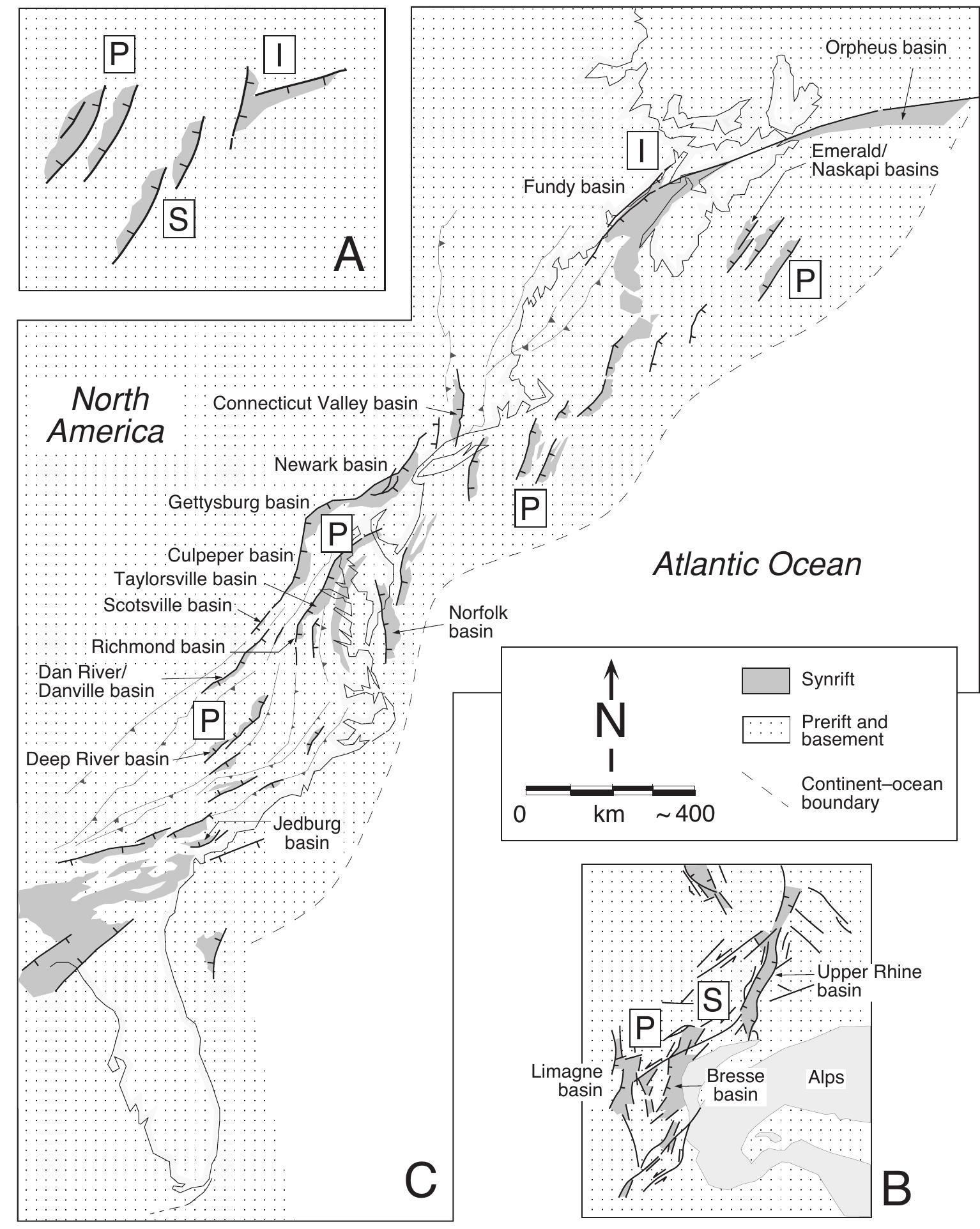 Ic. 3.—map views of rift systems. maps b and c are shown at