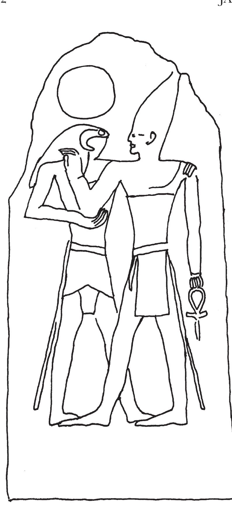 Horus embraces the king and supports his hand (after