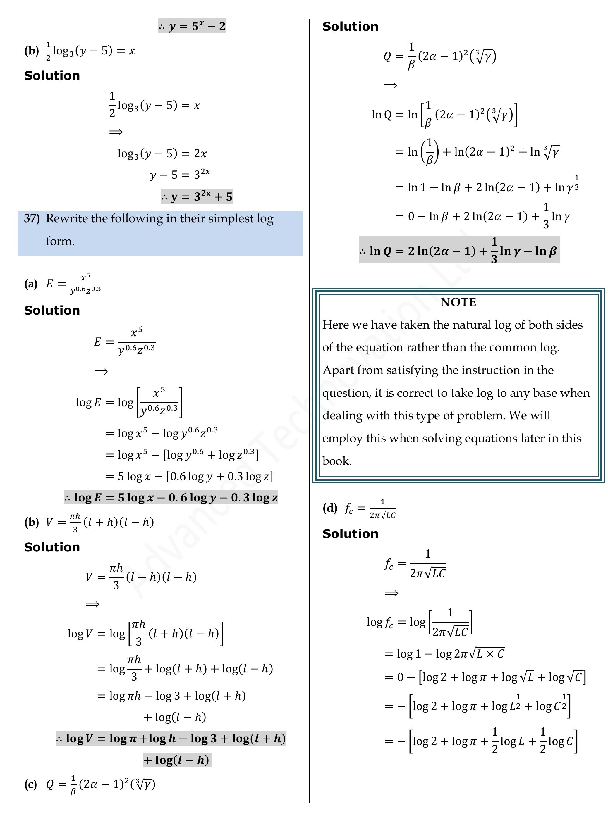 Figure 32 - Indices & Logarithms Explained with Worked