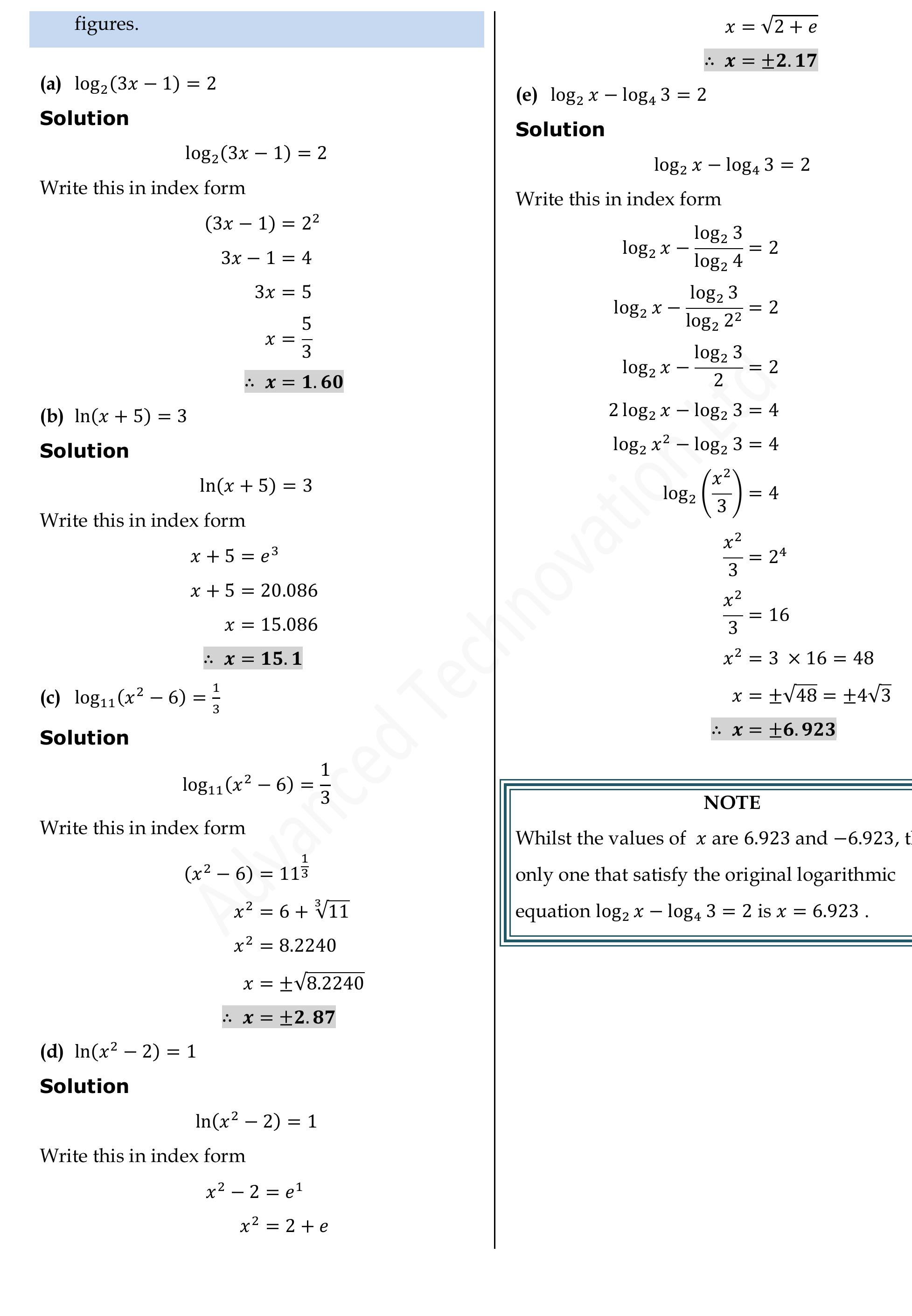 Figure 45 - Indices & Logarithms Explained with Worked