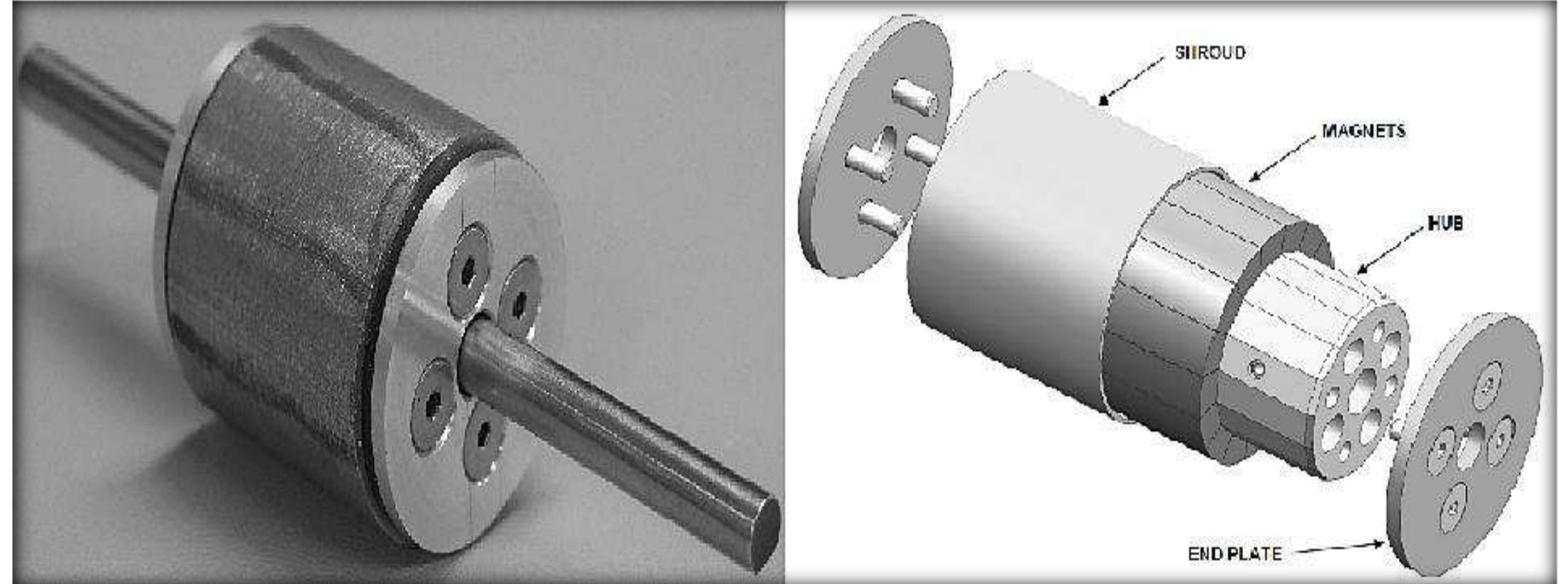 One inch radial halbach magnetic bearing rotor and exploded