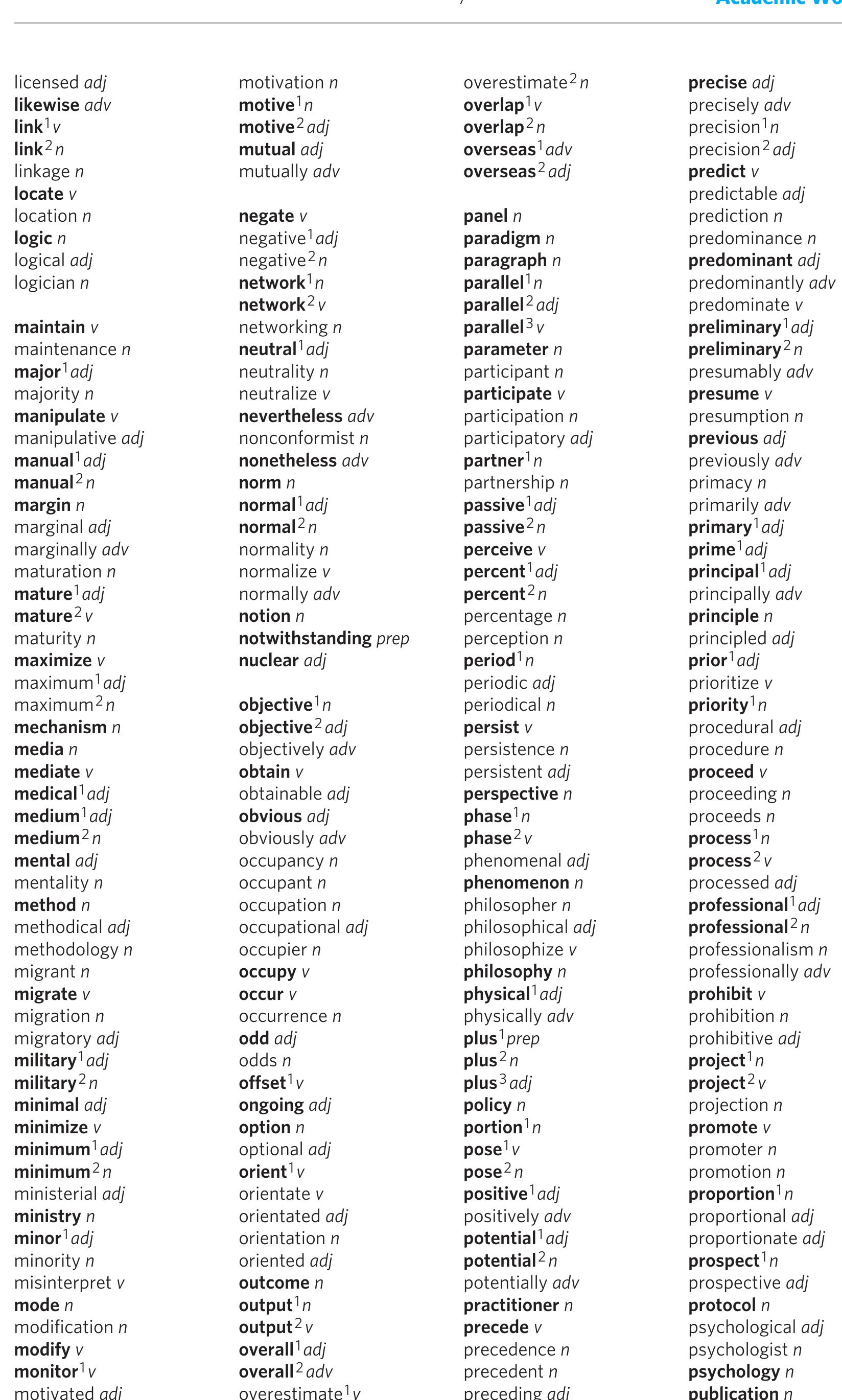 Table 4 - An Introduction to the Academic Word List What is