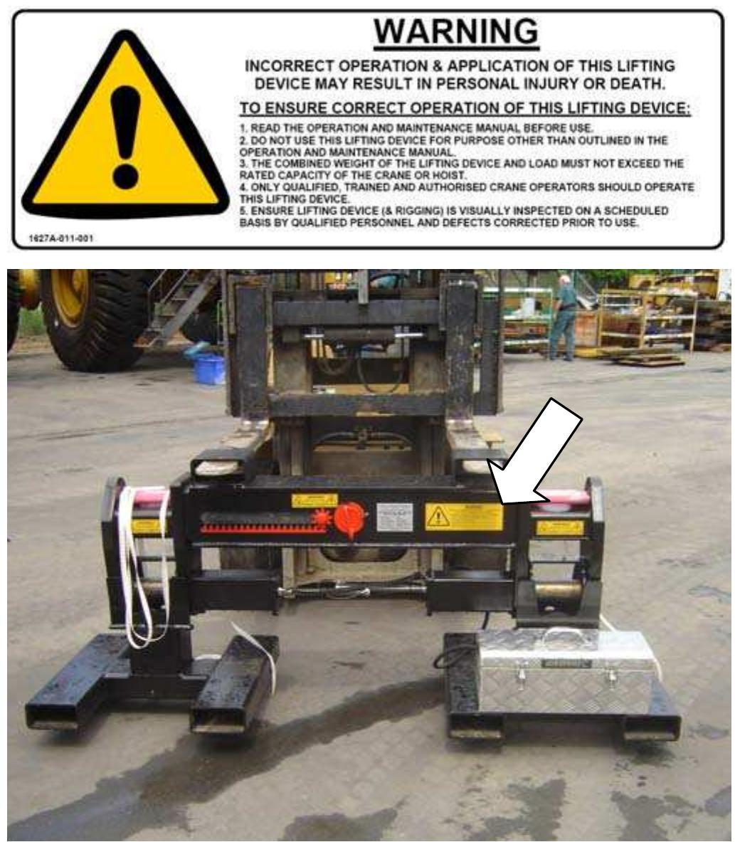 This warning label is located on each side of the lifting