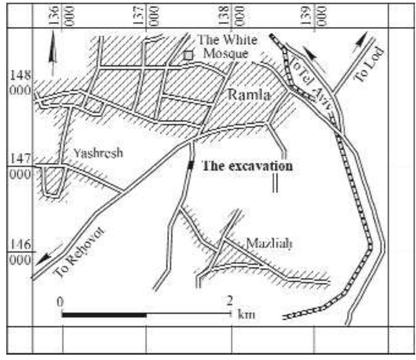 Map of the southern fringes of ramla, showing the excavation